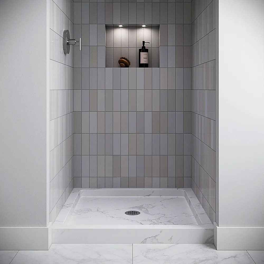 36x36 Matte Marble Acrylic Alcove Shower Base Center Drain