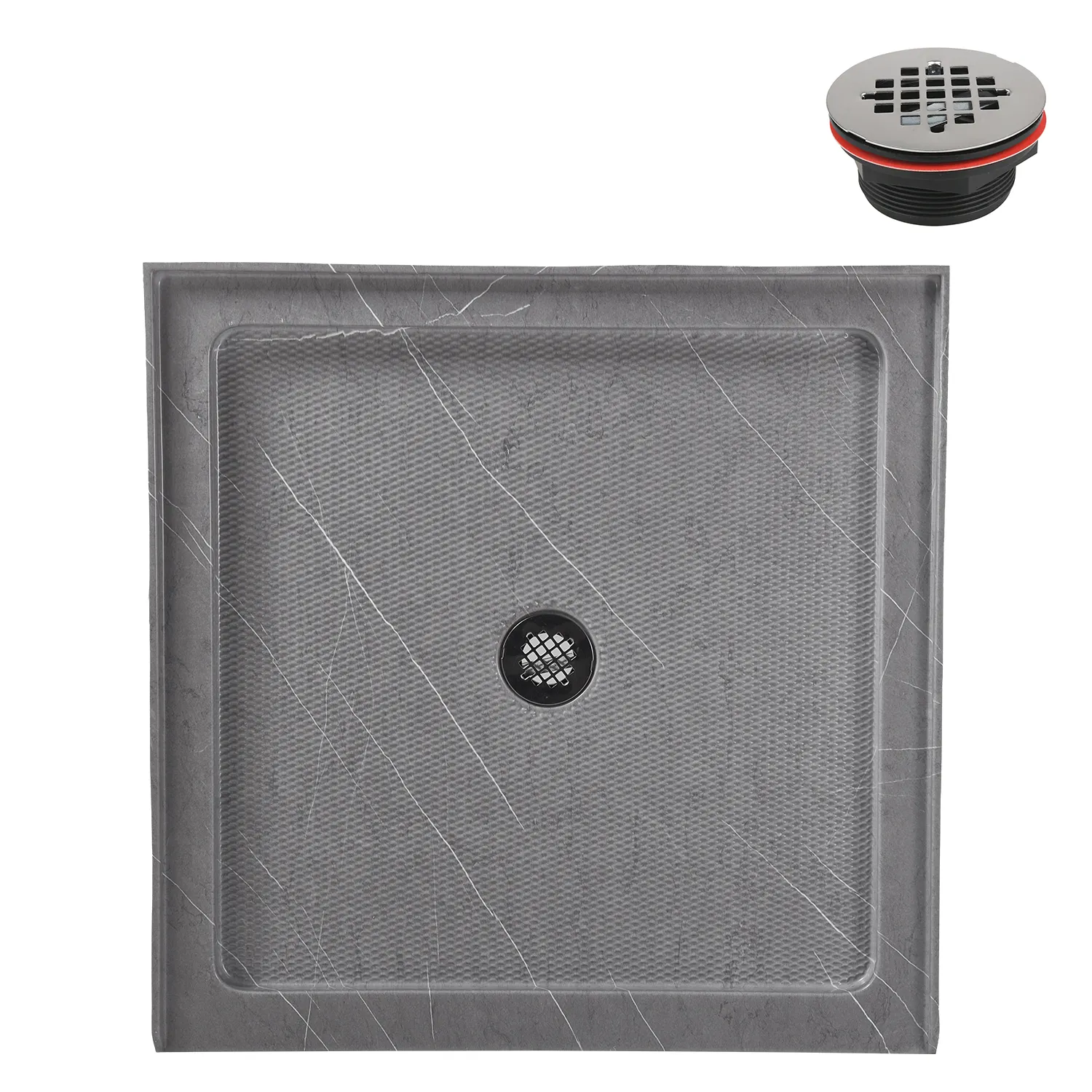 36x36 Inch Matte Grey Square Acrylic Alcove Shower Base
